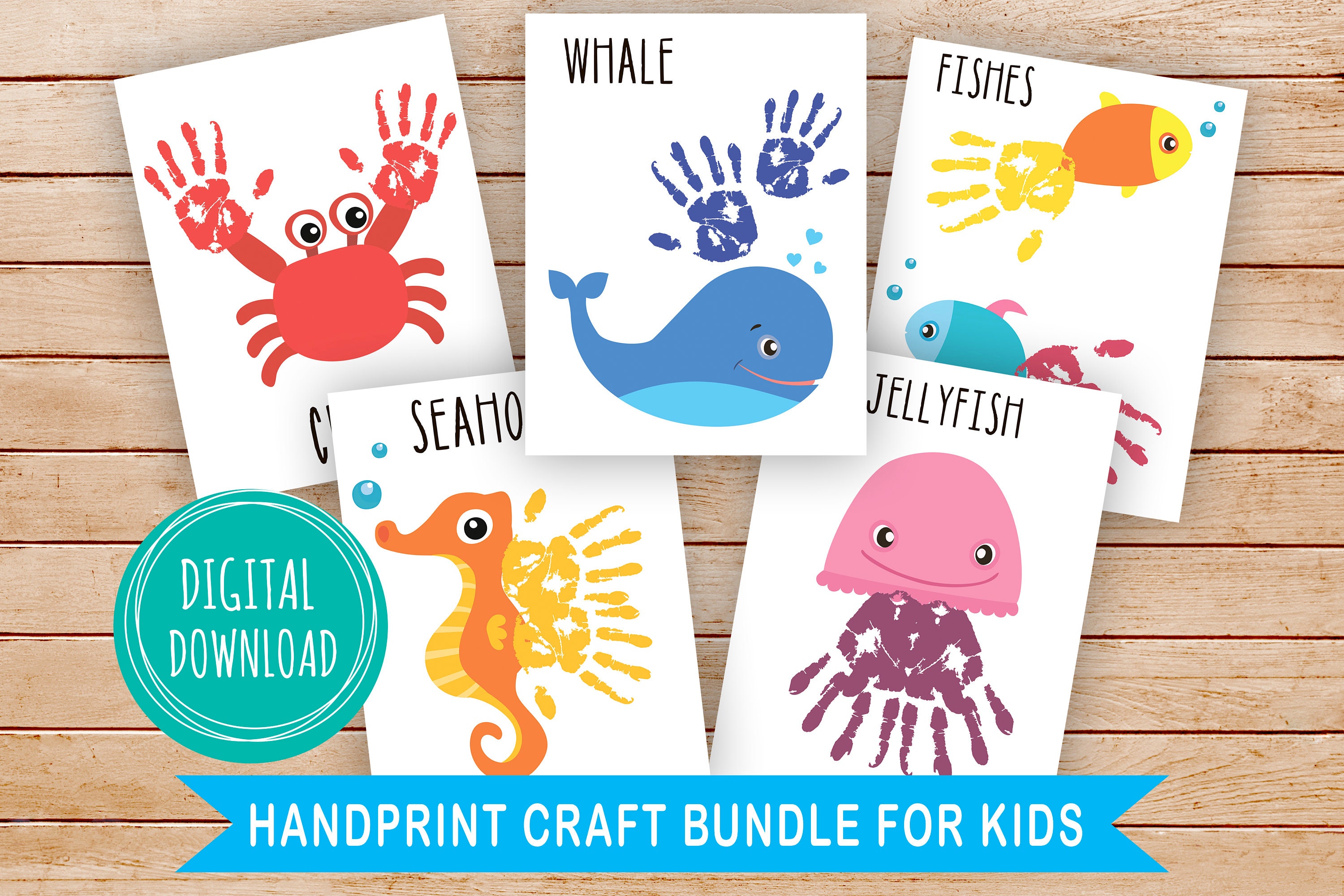 Ocean Animals Handprint Art Bundle,printable Summer Keepsake,preschool ...