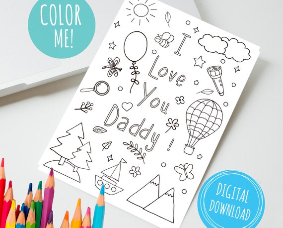 Printable I Love You Daddy Coloring Card 5x7 Colorable Etsy