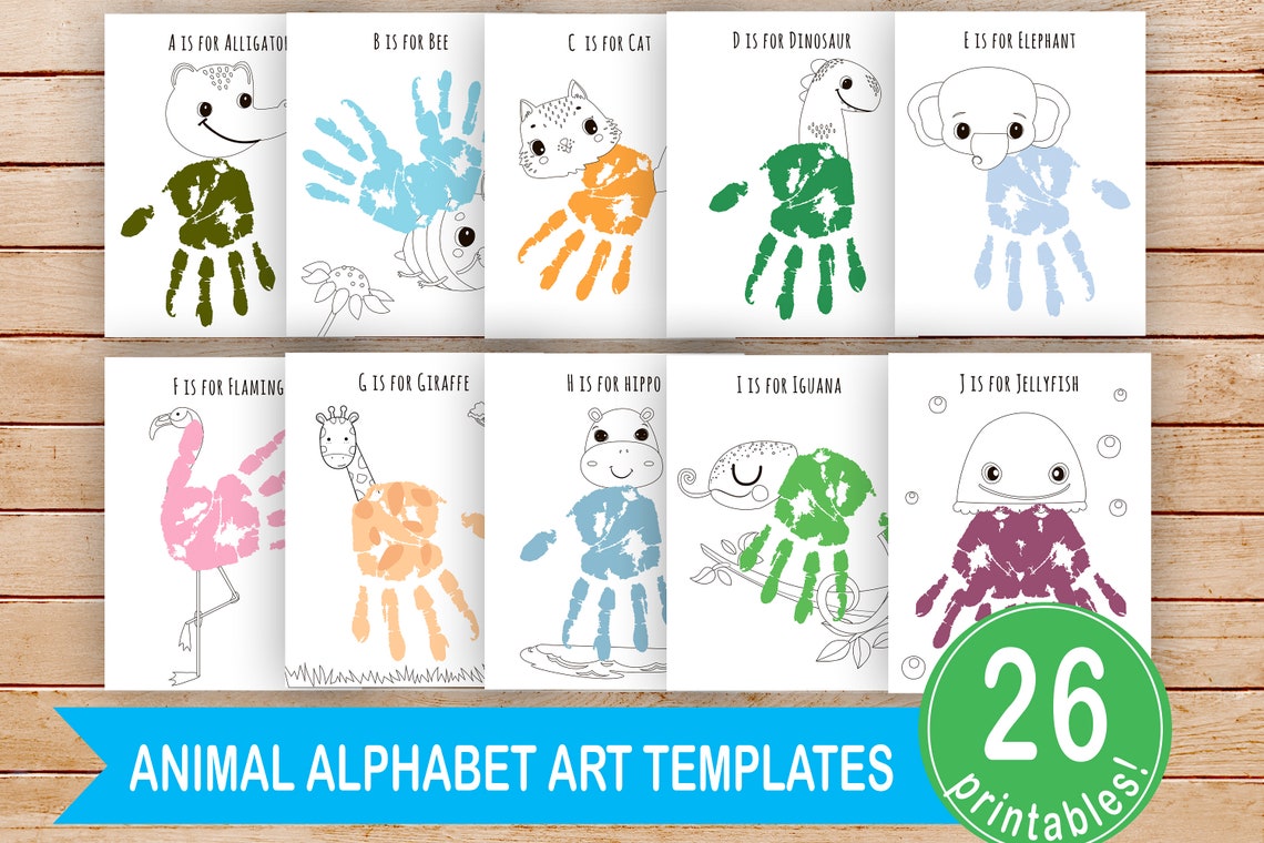 Animal Black and White Alphabet Handprint Artdiy Classroom - Etsy