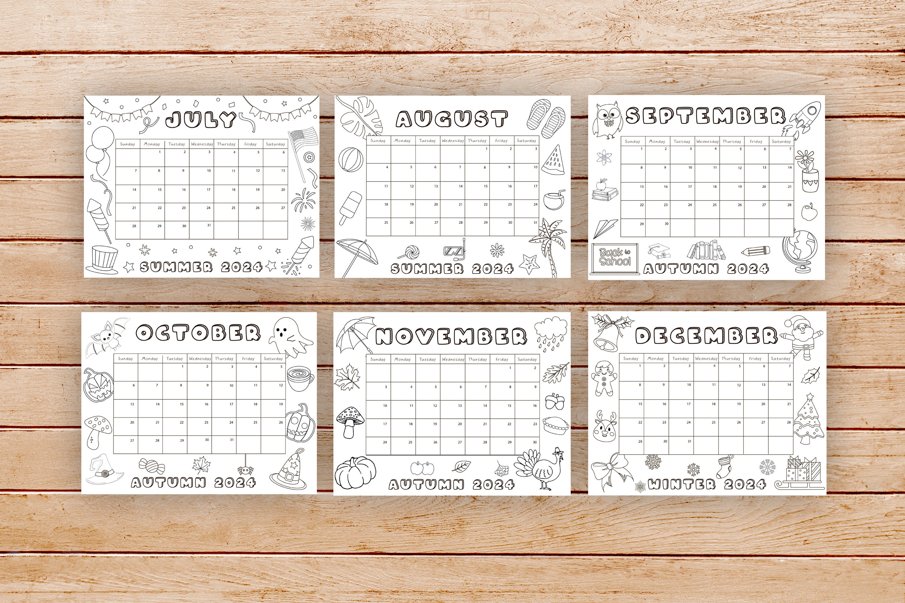 Printable Color 2024 Calendar, Monthly Planner Printable 2024,11 X 8.5 ...