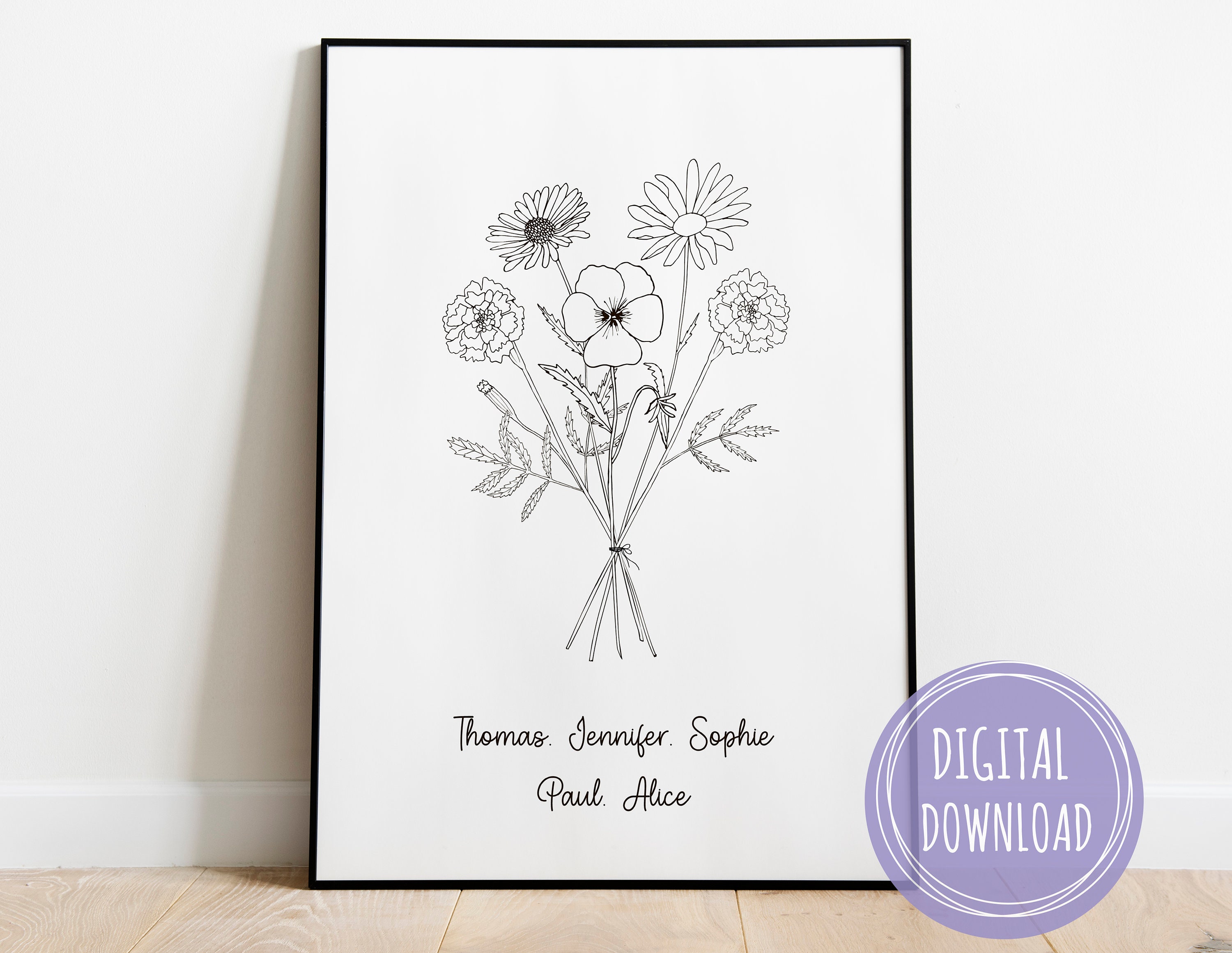 DIGITAL Custom Family Birth Flower Bouquet, up to 5 Flowers ...
