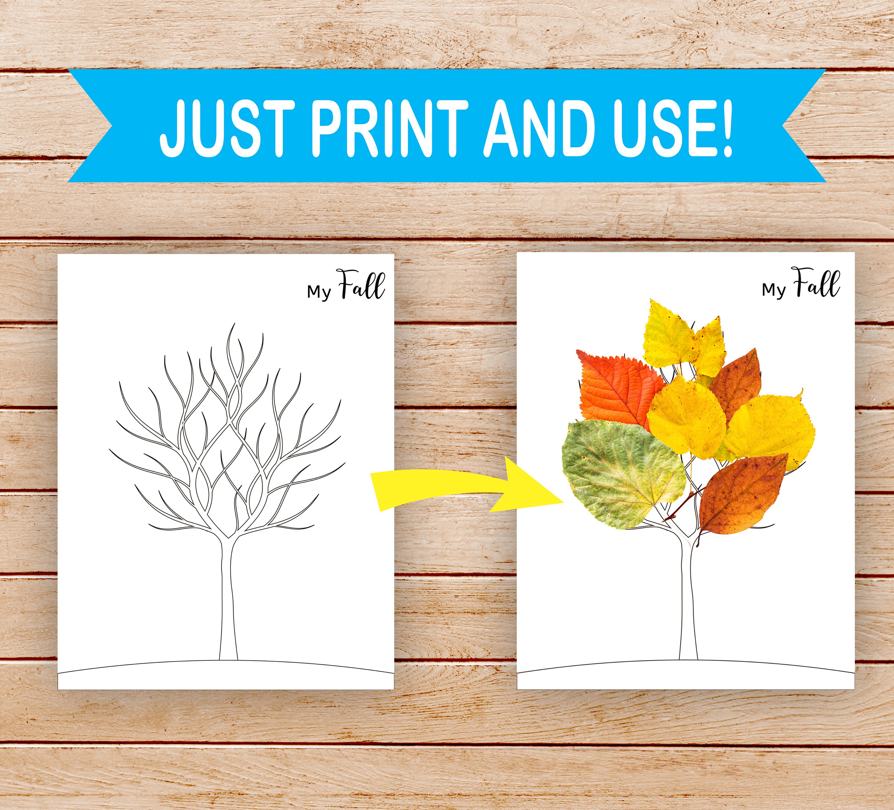 Fall Craft Printable, Wall Art, Autumn Leaves Digital Print, Keepsake ...