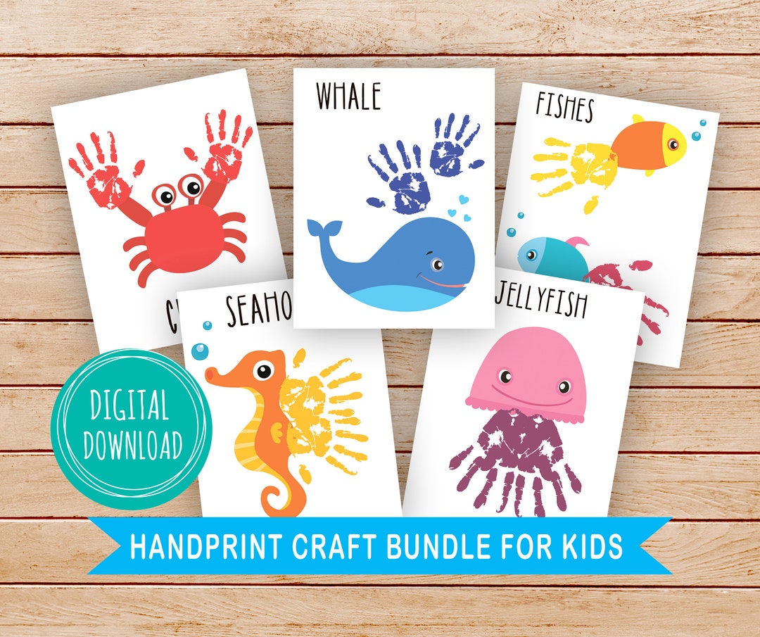 Ocean Animals Handprint Art Bundle,printable Summer Keepsake,preschool ...