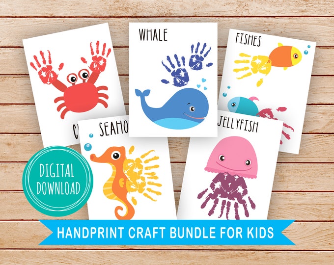 Sea Animals Handprint Art Bundle, Classroom Nursery Activity Card, Baby ...