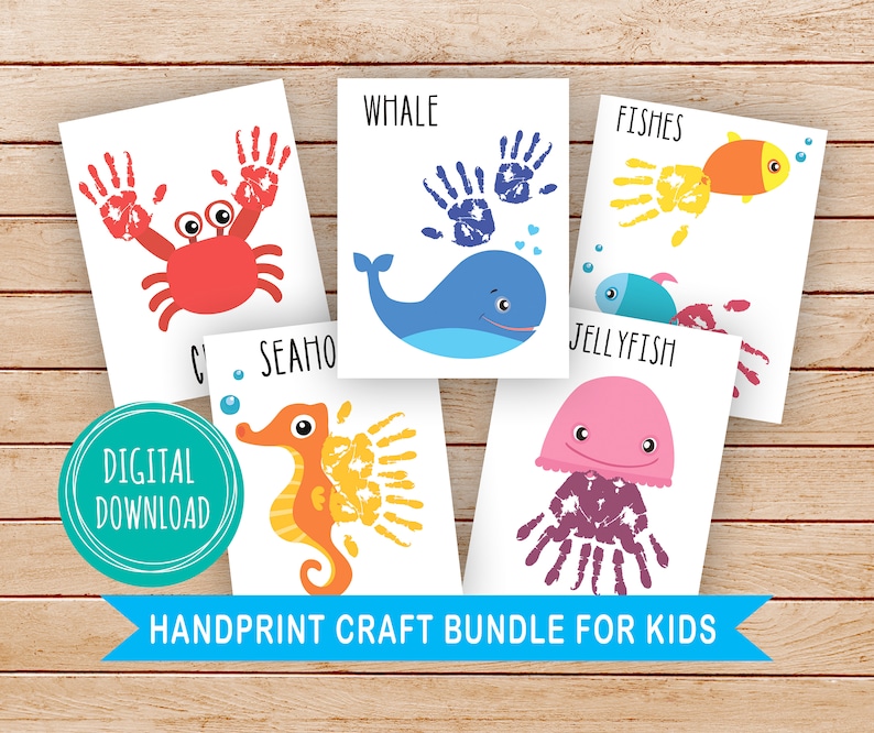 Ocean Animals Handprint Art Bundle,printable Summer Keepsake,preschool ...