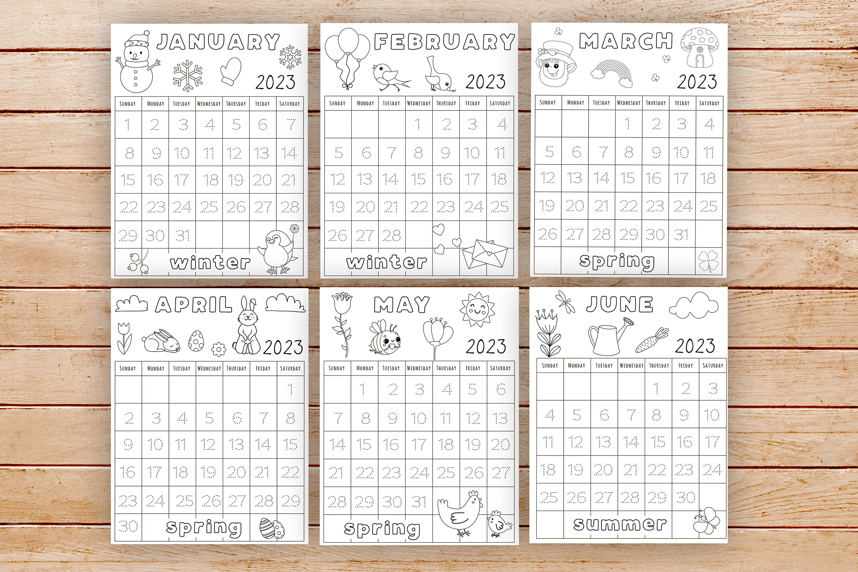Printable Trace and Color 2023 Calendar Monthly Planner - Etsy