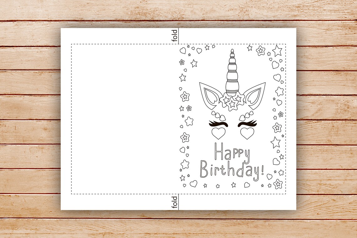 Unicorn Birthday Printable Coloring Card 5x7 Colorable - Etsy
