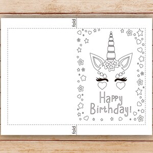 Unicorn Birthday Printable Coloring Card 5x7 Colorable - Etsy