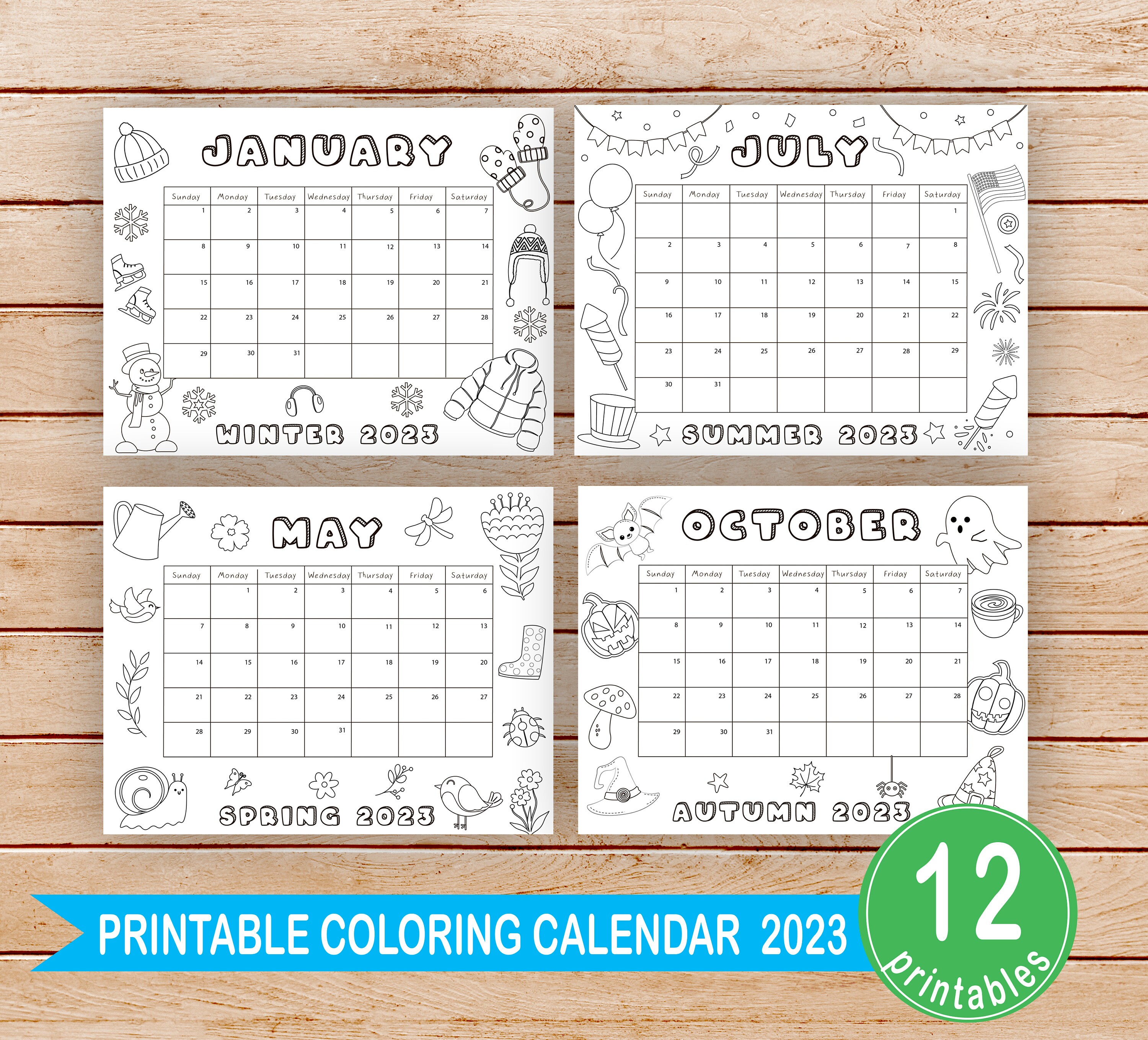 Printable Color 2023 Calendar Monthly Planner Printable Etsy