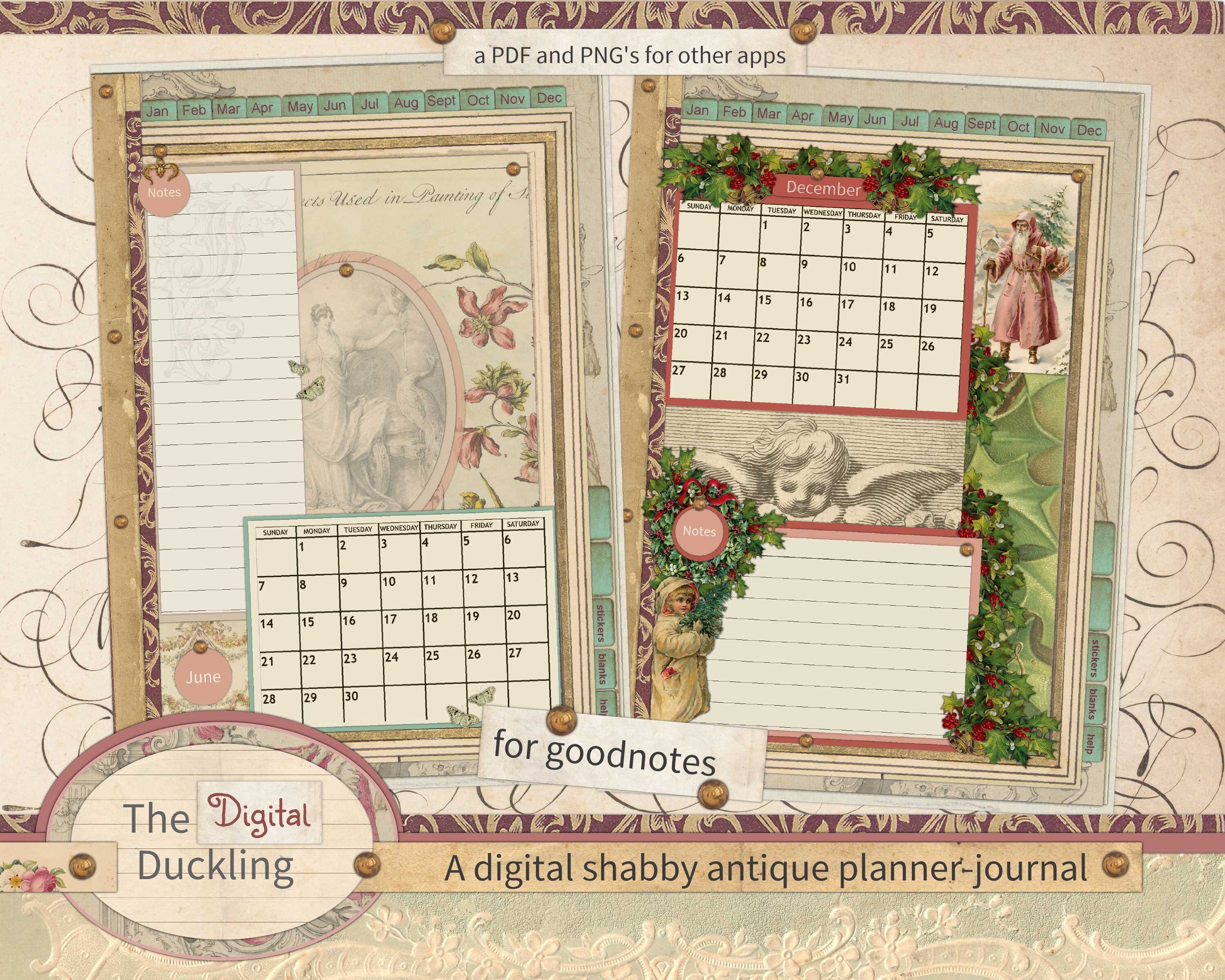 2024 Updated Digital Planner, Calendar, Dairy Vintage Collage Shabby ...
