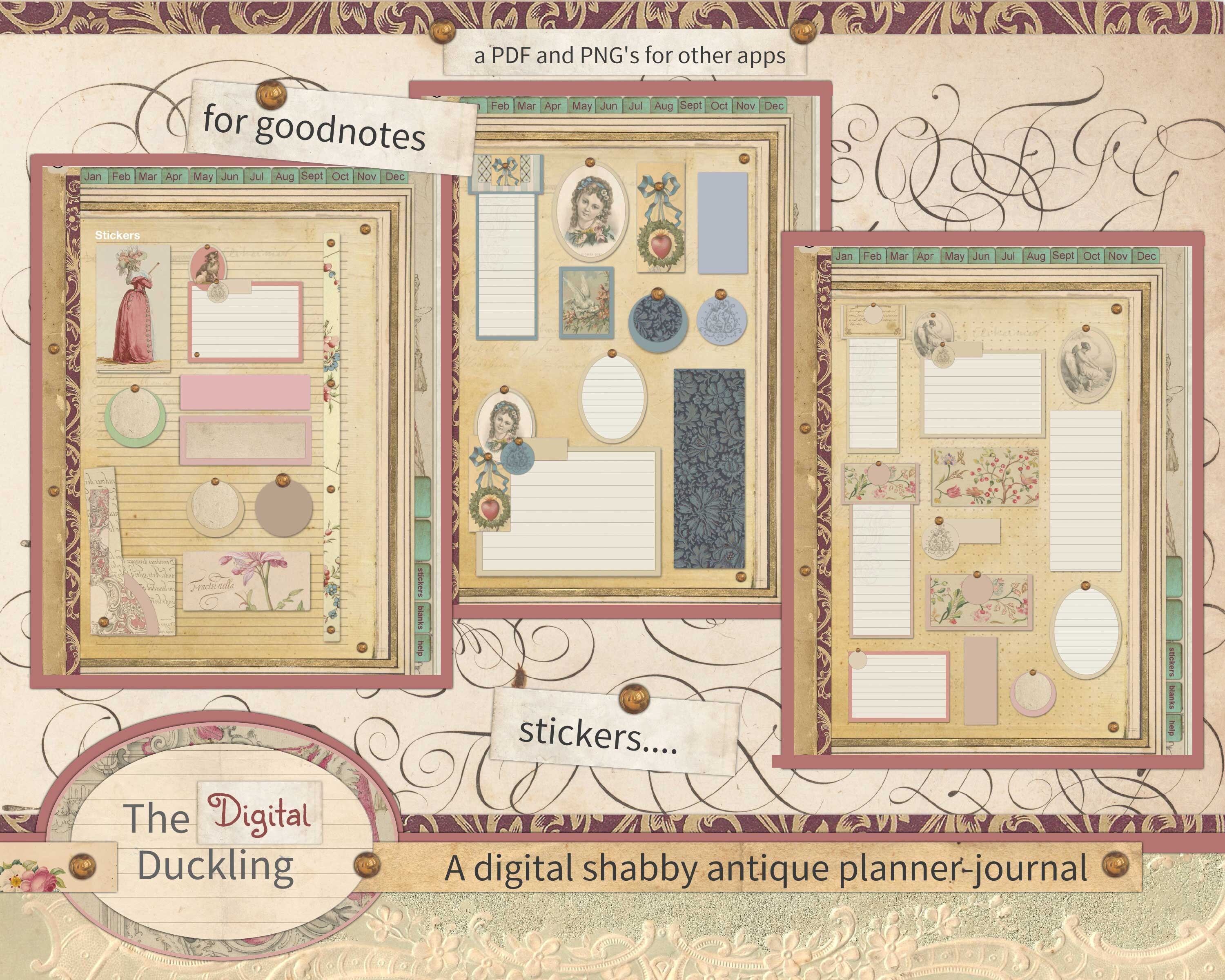 2024 Updated Digital Planner, Calendar, Dairy Vintage Collage Shabby ...