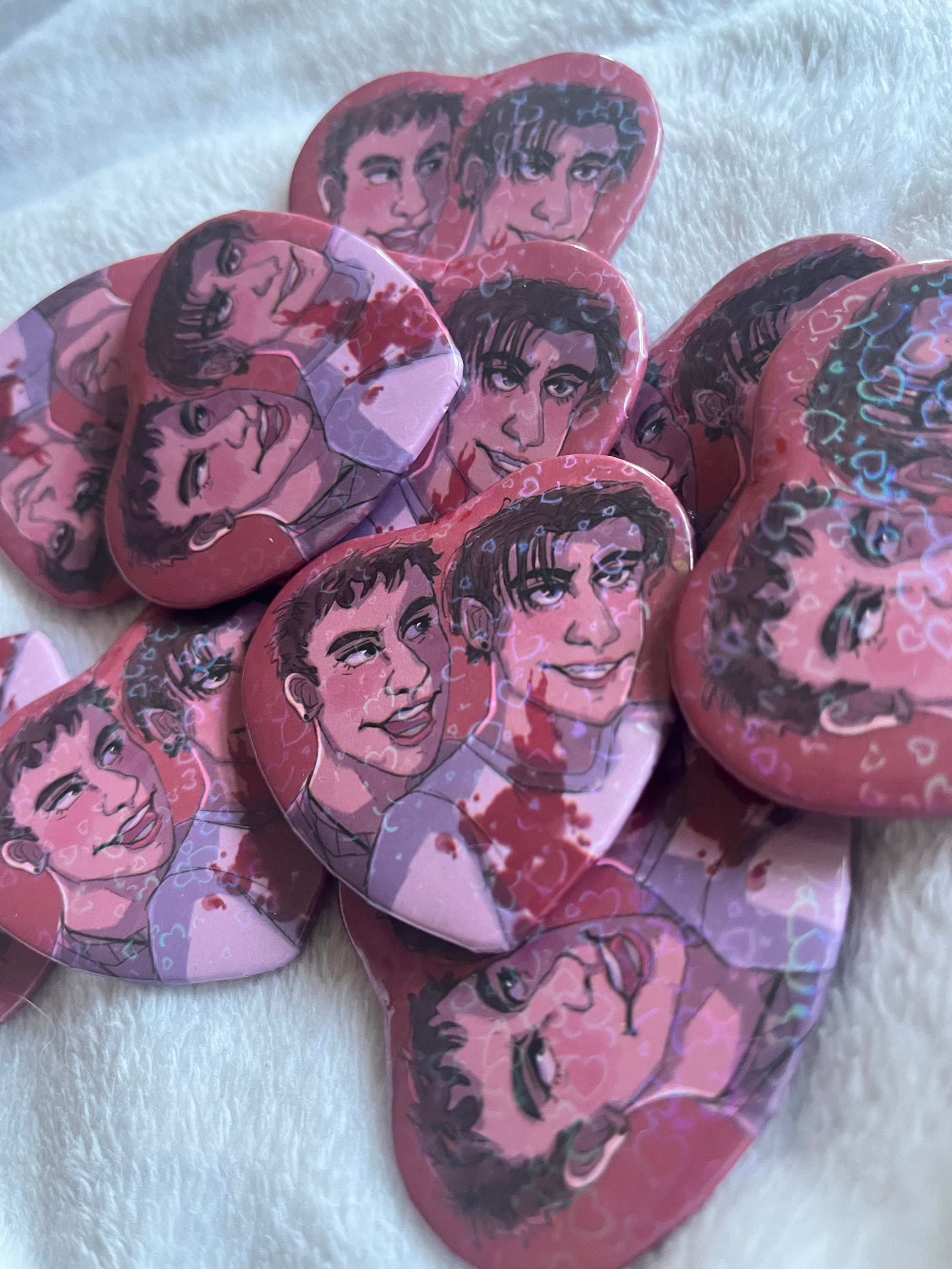 Scream Billy & Stu Holographic Heart Button Badge - Etsy