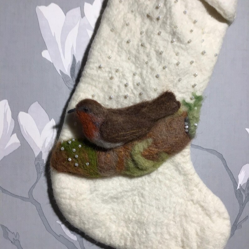 White Christmas Stocking With Robin Bird - Etsy