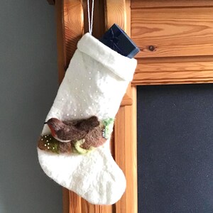 White Christmas Stocking With Robin Bird - Etsy