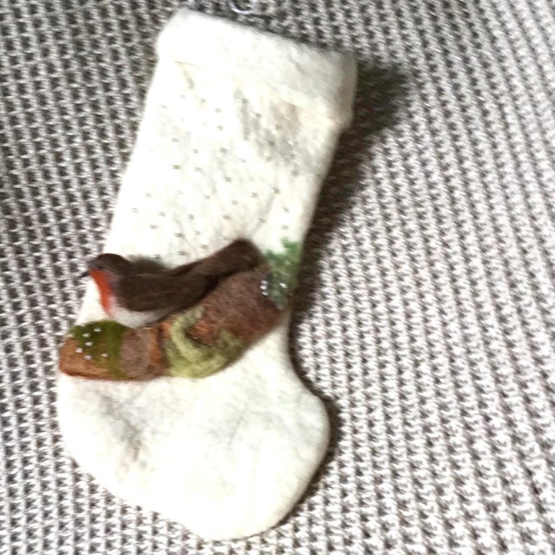 White Christmas Stocking With Robin Bird - Etsy