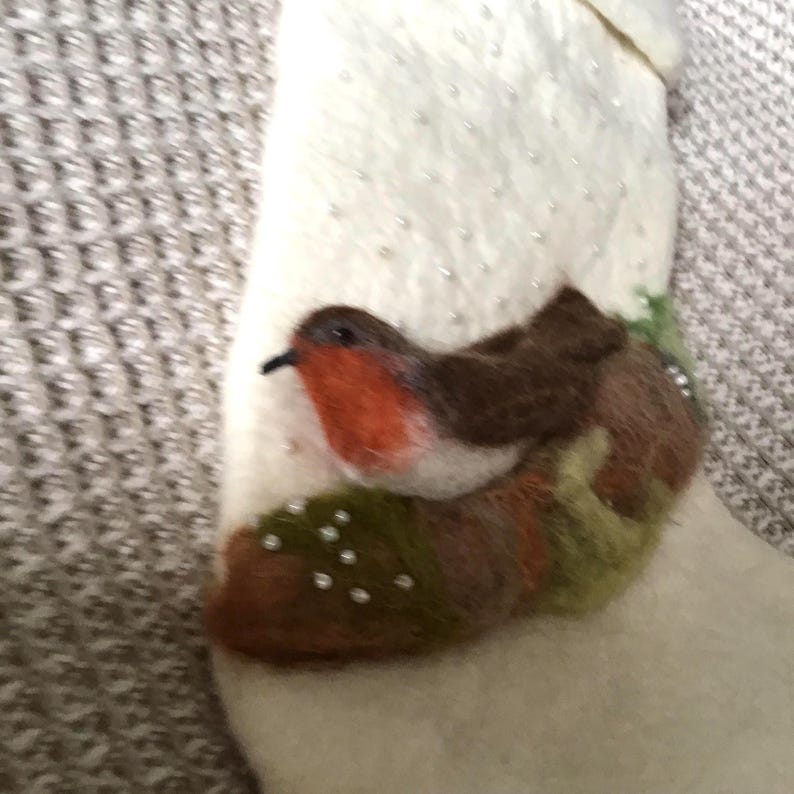 White Christmas Stocking With Robin Bird - Etsy