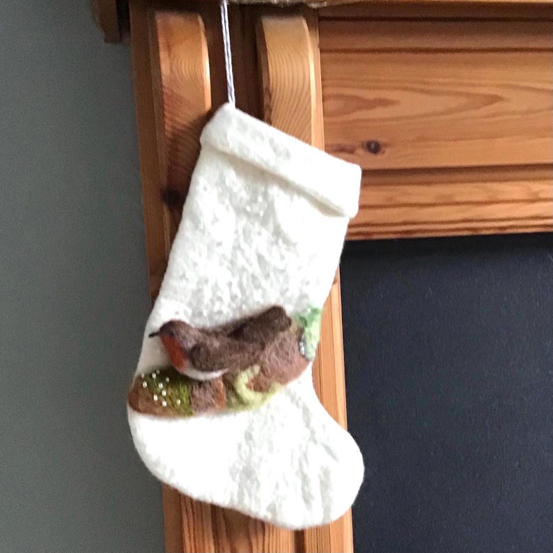 White Christmas Stocking With Robin Bird - Etsy