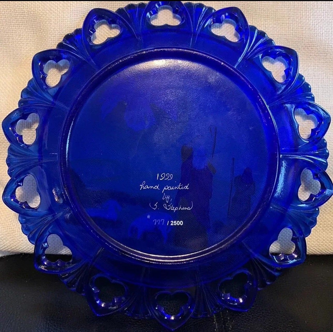 Fenton Family Holiday Plate Cobalt Blue Nativity Scene 1999 Signed ...