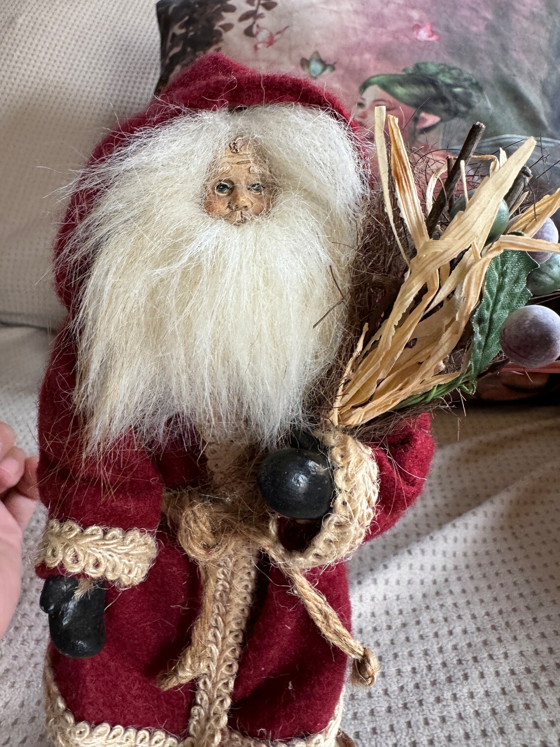 Hand Made Cloth Santa Standing on Wood - Etsy