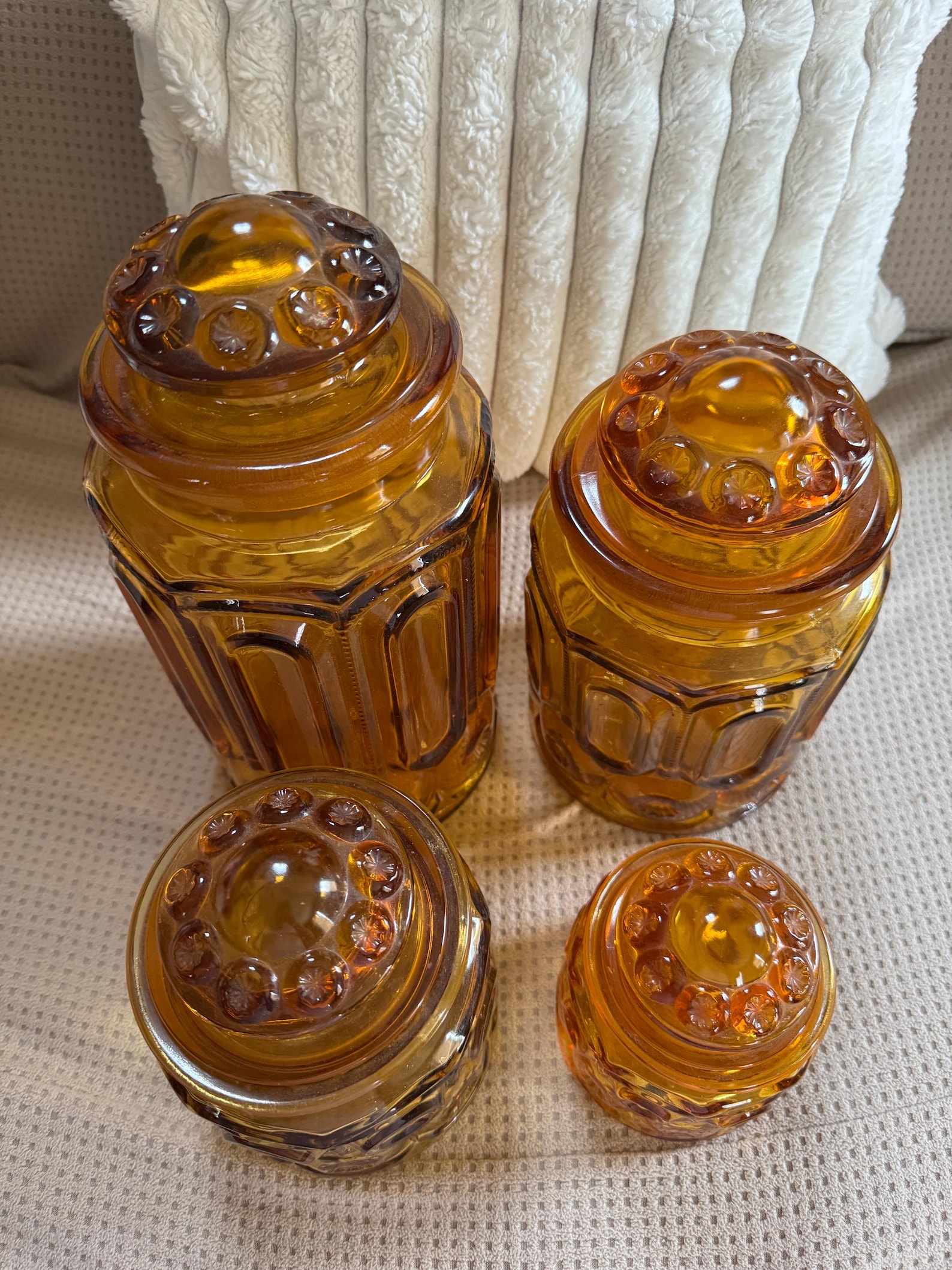 Vintage L.E. Smith Moon & Stars Glass Canisters Set of 4 - Etsy