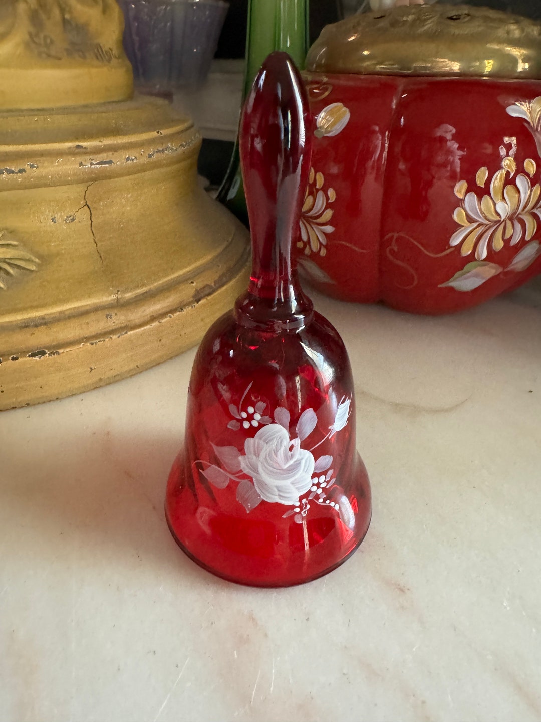 Vintage Fenton Ruby Red Hand Painted Small Bell - Etsy