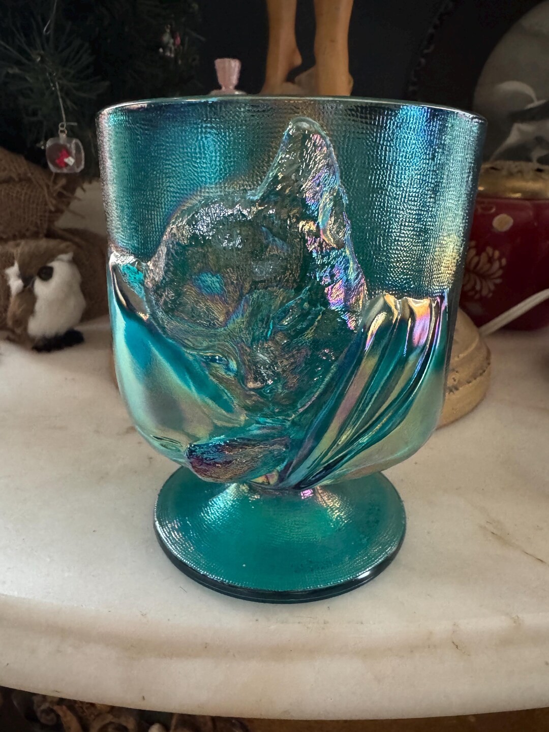 Vintage Fenton "chessie" Cat Blue Carnival Footed Jar (1988) - Missing ...