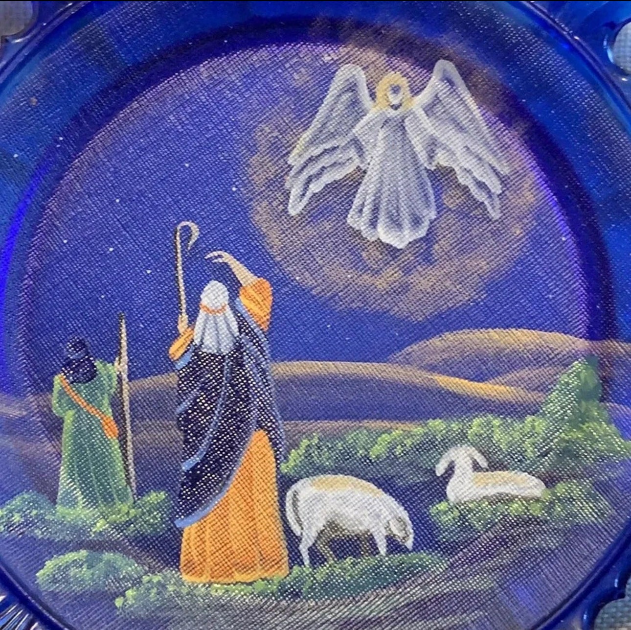 Fenton Family Holiday Plate Cobalt Blue Nativity Scene 1999 Signed ...