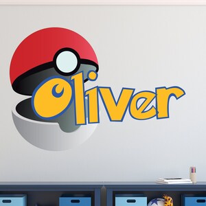 Pokeball Custom Name Wall Decal - Kids Wall Sticker - Poke Wall Decor ...