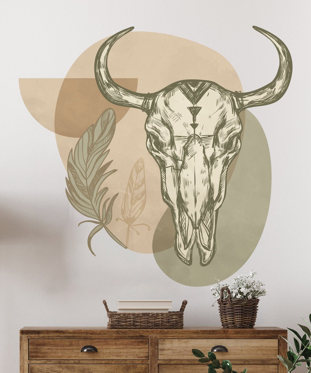 Buffalo Skull Art Fashion Boho Living Room Decoration Wallpapers ...