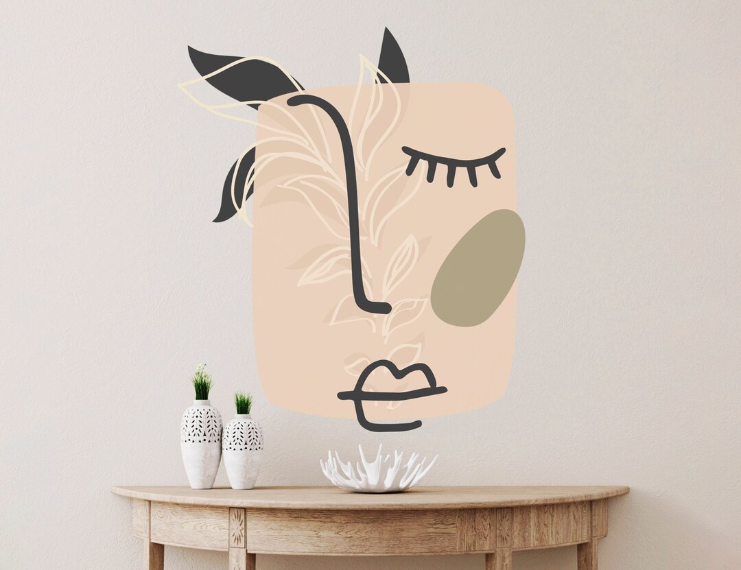 Face Art Wall Decal, Removable Wall Decor Stickers, Boho Blooming Face ...