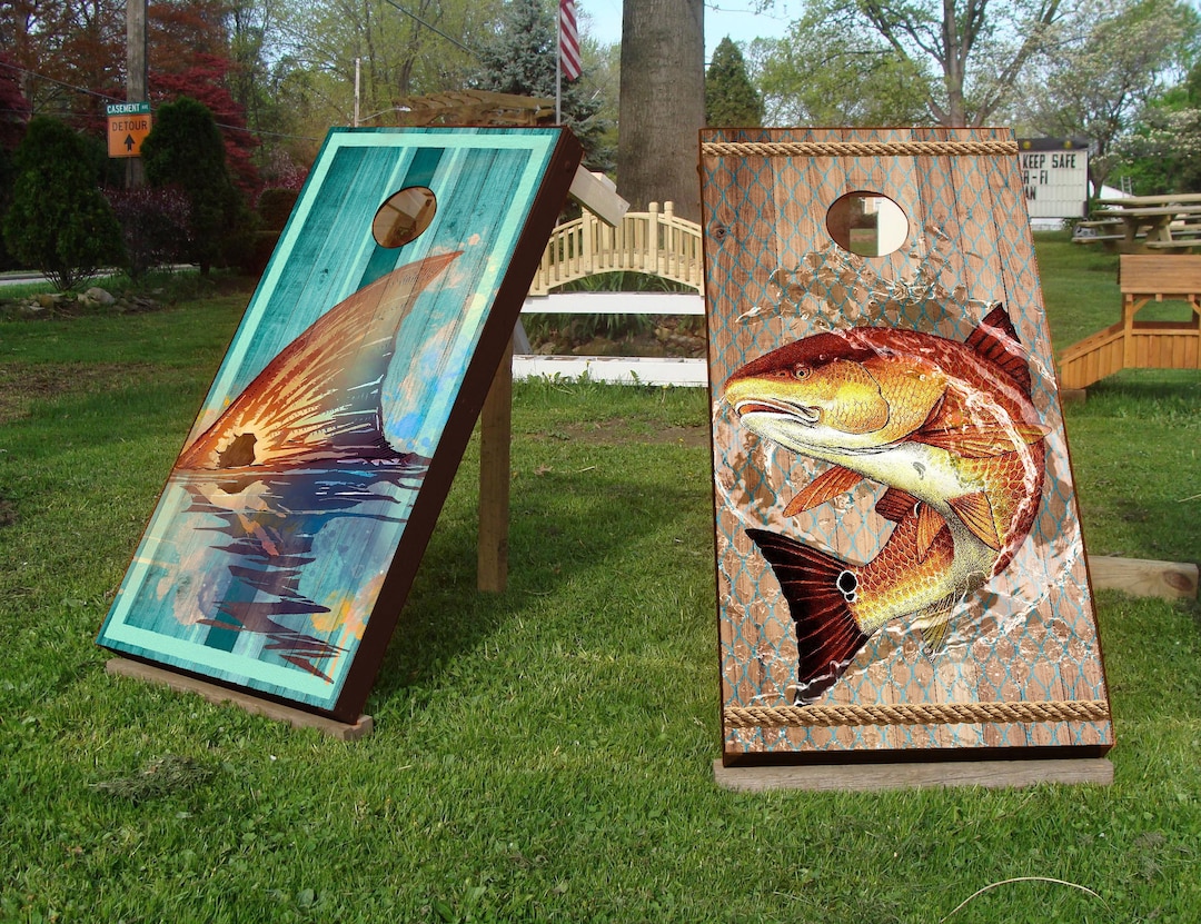 Red Fish Ocean Redfish Tailing Boat Cornhole Boards Wrap Decal Sticker ...