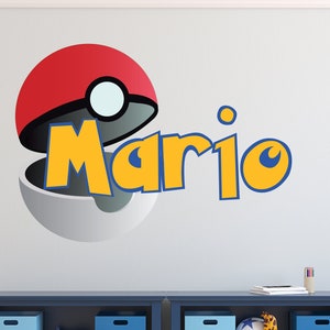 Pokeball Custom Name Wall Decal - Kids Wall Sticker - Poke Wall Decor ...
