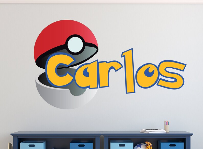 Pokeball Custom Name Wall Decal - Kids Wall Sticker - Poke Wall Decor ...