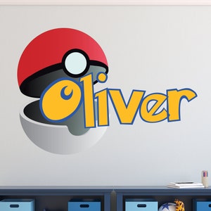 Pokeball Custom Name Wall Decal - Kids Wall Sticker - Poke Wall Decor ...