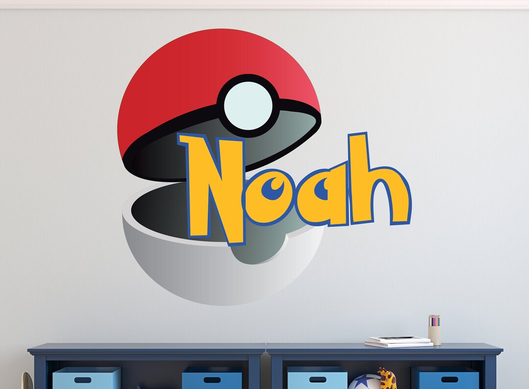 Pokeball Custom Name Wall Decal - Kids Wall Sticker - Poke Wall Decor ...
