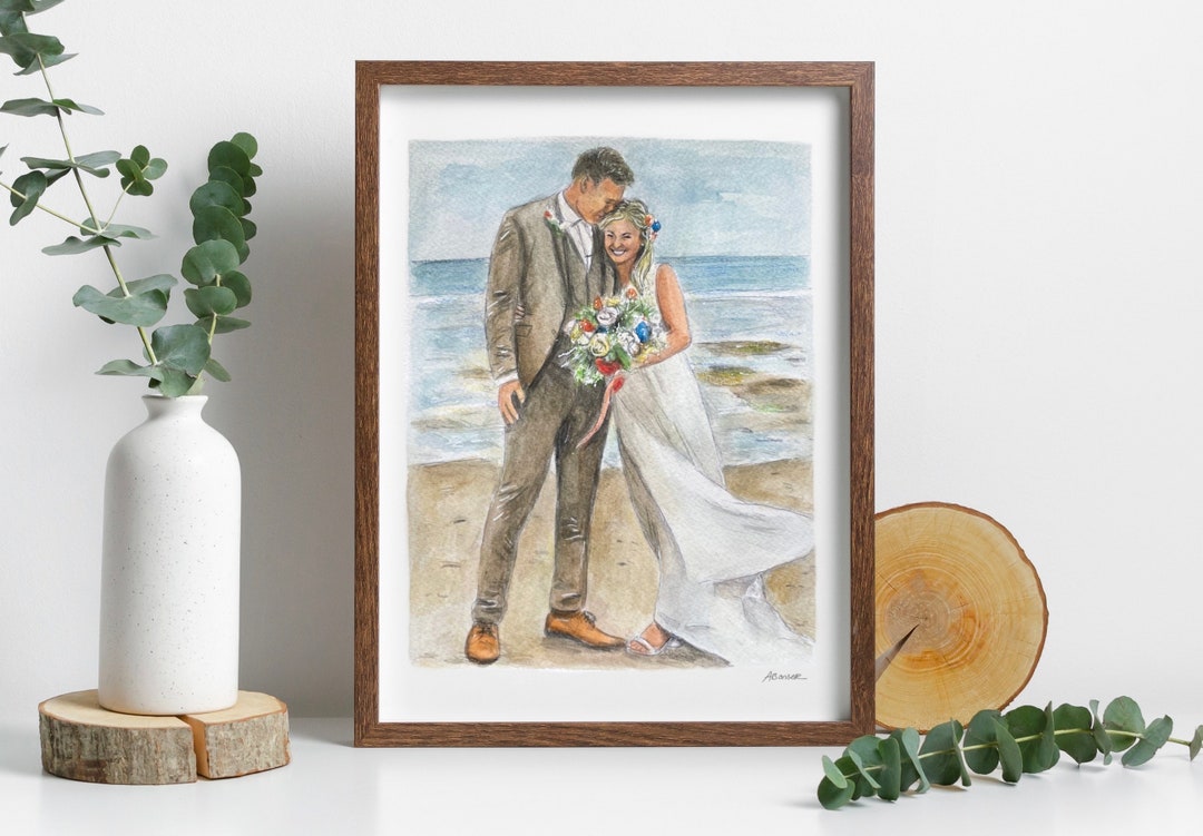 Custom Watercolour Wedding Portrait Painting Newlyweds Husband Wife ...