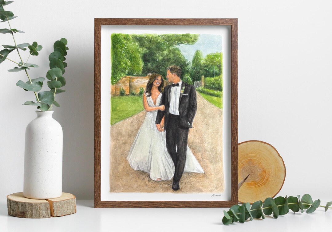 Custom Watercolour Wedding Portrait Painting | Newlyweds Husband Wife ...