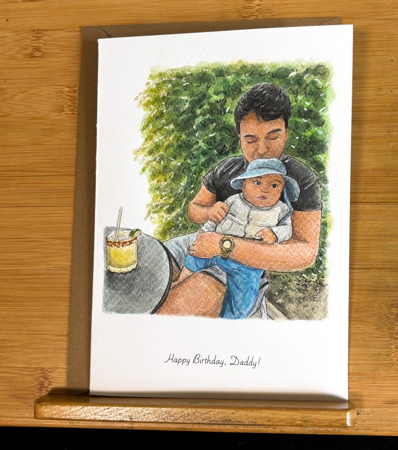 Hand Painted Birthday Card | Custom Family Portrait Greetings Card ...