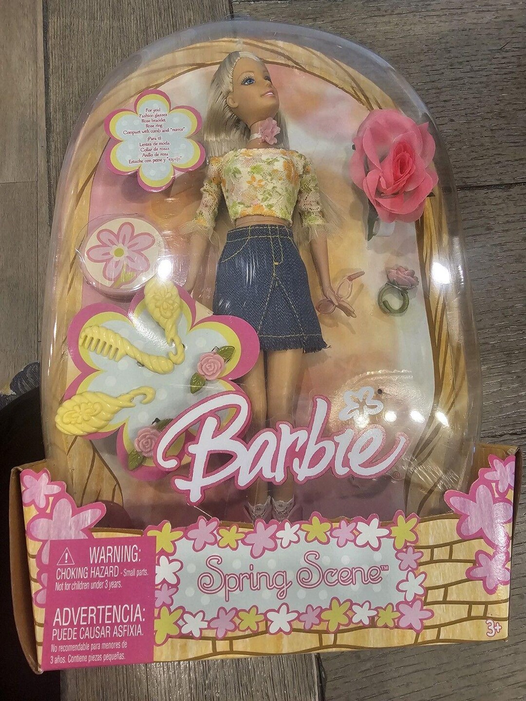 Barbie Spring Scene Doll Pink Flower Glasses Ring Earrings 2005 Mattel ...