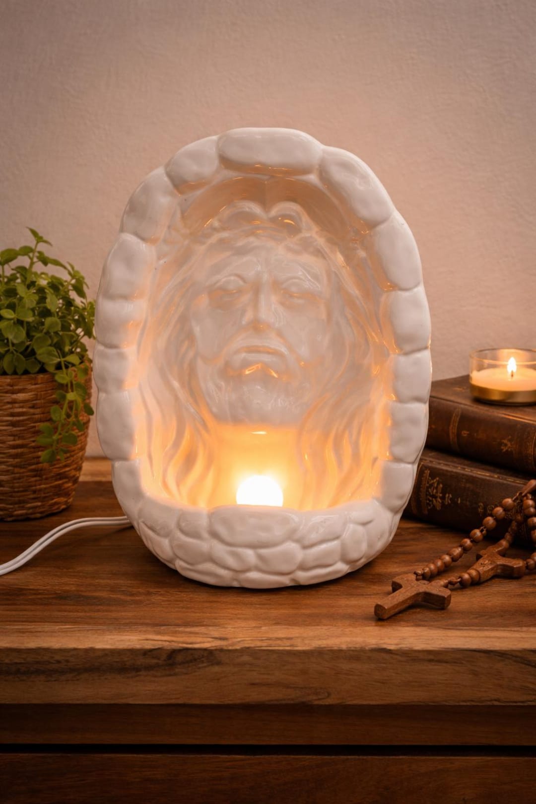 Vintage Ceramic Jesus Reverse Relief Decorative Light - Etsy