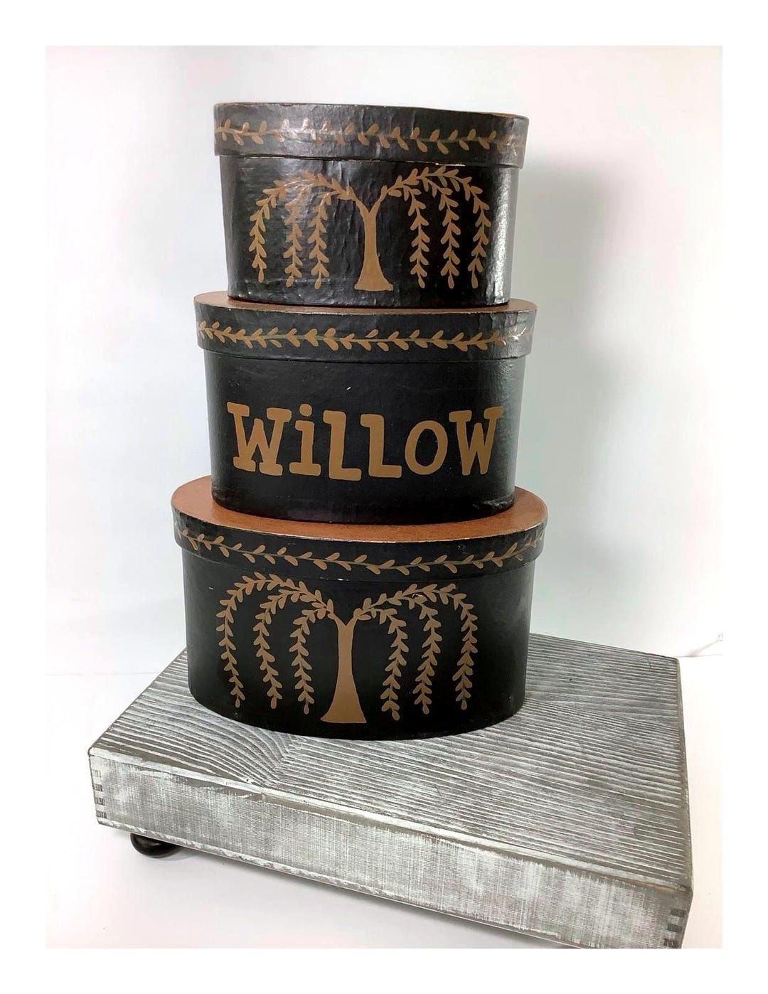 Rustic Willow Decorative Storage Boxes - Set of 3, Folk Art Decor ...