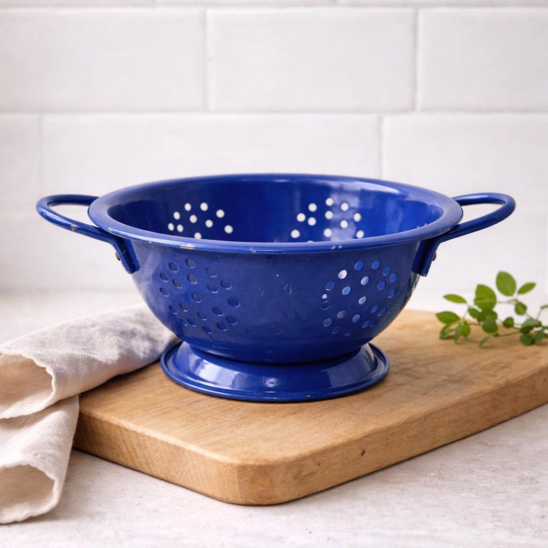 Vintage Blue Mini Enamelware Colander - Etsy