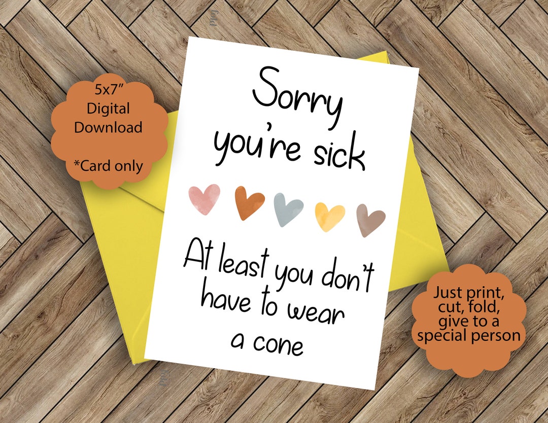 Funny Sorry You're Sick Card Printable 5x7 Instant - Etsy Australia