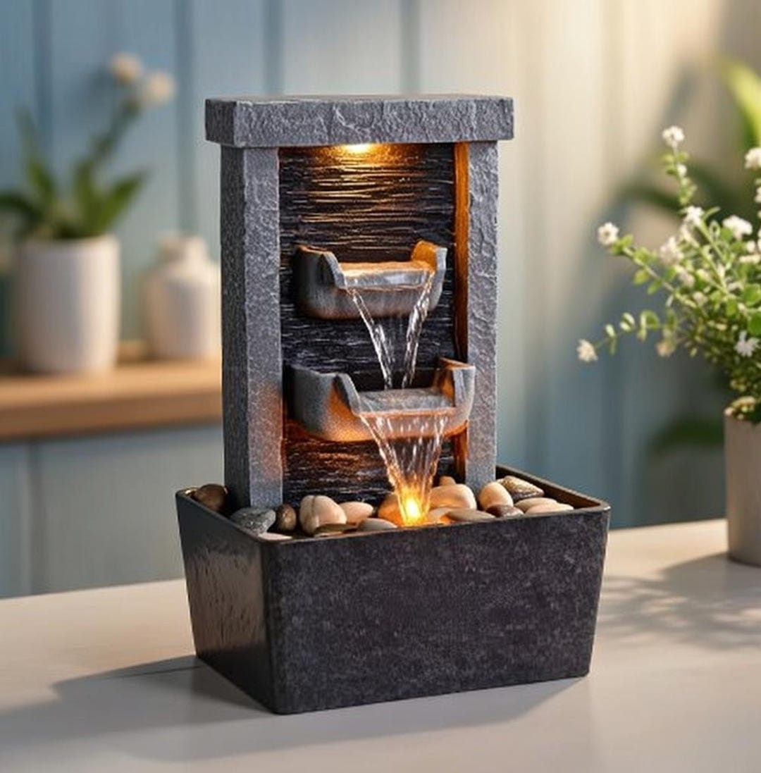 Zen Tabletop Water Fountain - LED Indoor Waterfall for Desk & Home ...