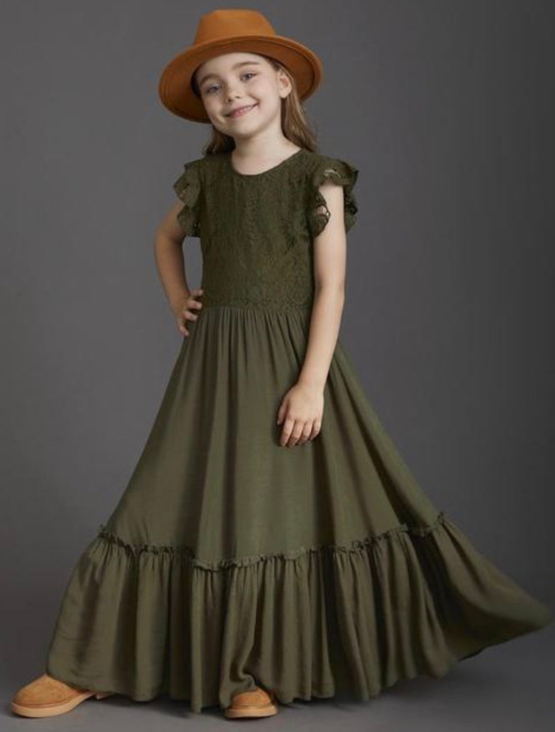 Flower Girl Linen Dress Green Bridesmaid Dress Army Green - Etsy