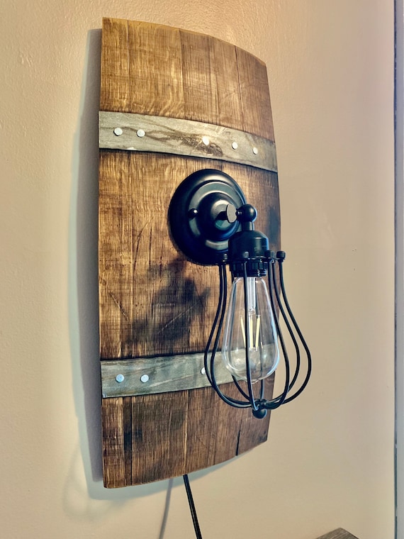 Wood Wall Sconce Lighting Wine Barrel & Galvanized Steel | Etsy
