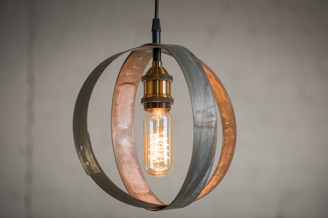 Rustic Metal Pendant Light Made From Reclaimed Wine Barrels - Etsy