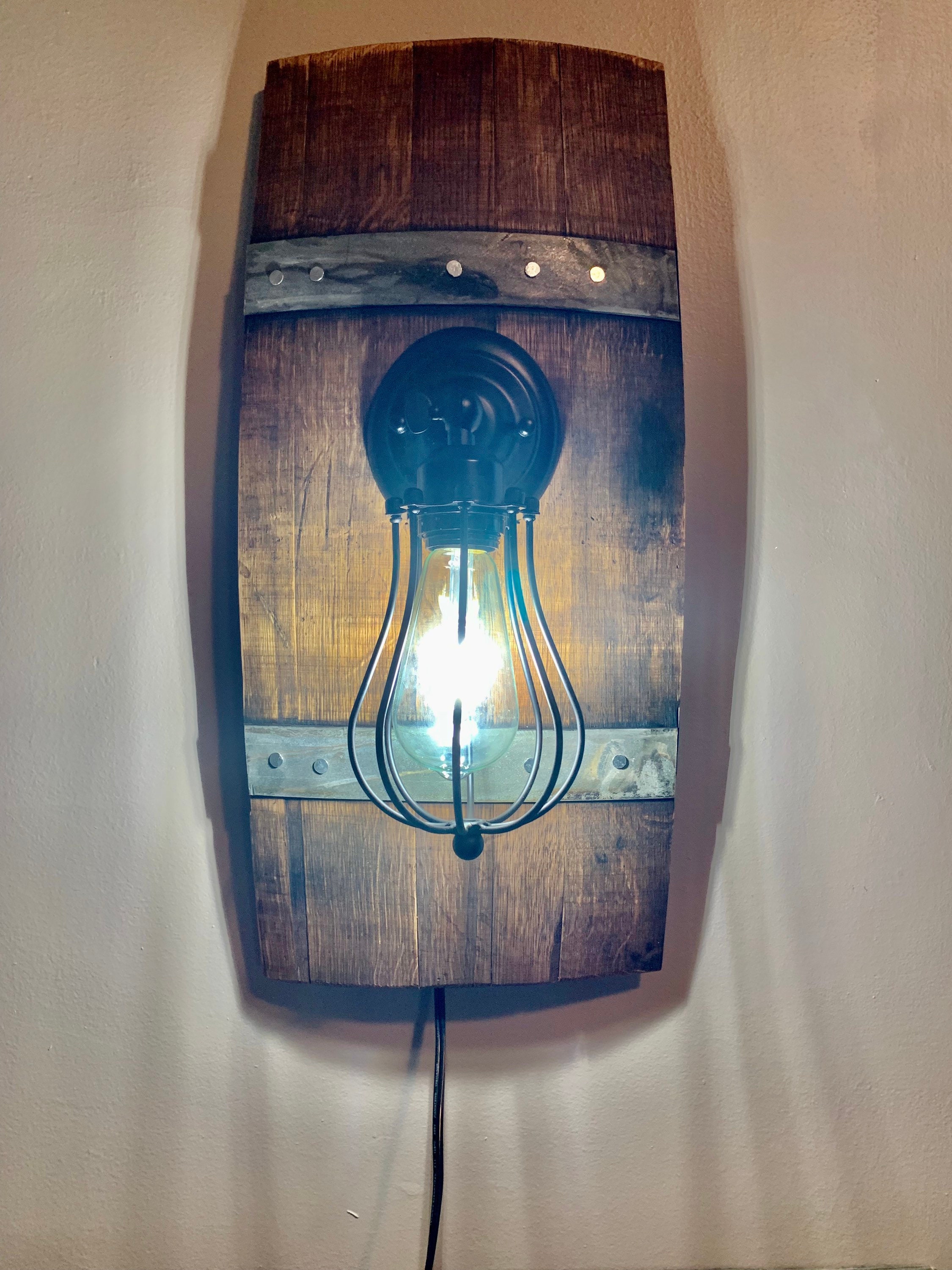 Wood Wall Sconce Lighting - Wine Barrel & Galvanized Steel - Etsy