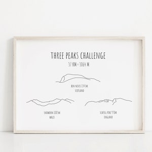 Three Peaks Challenge Print Mountain Line Art Gift for - Etsy