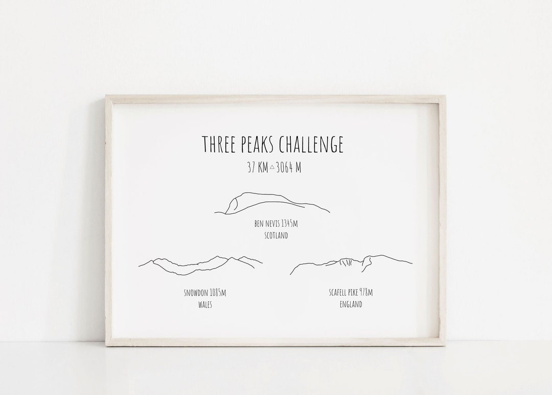 Three Peaks Challenge Print Mountain Line Art Gift for - Etsy